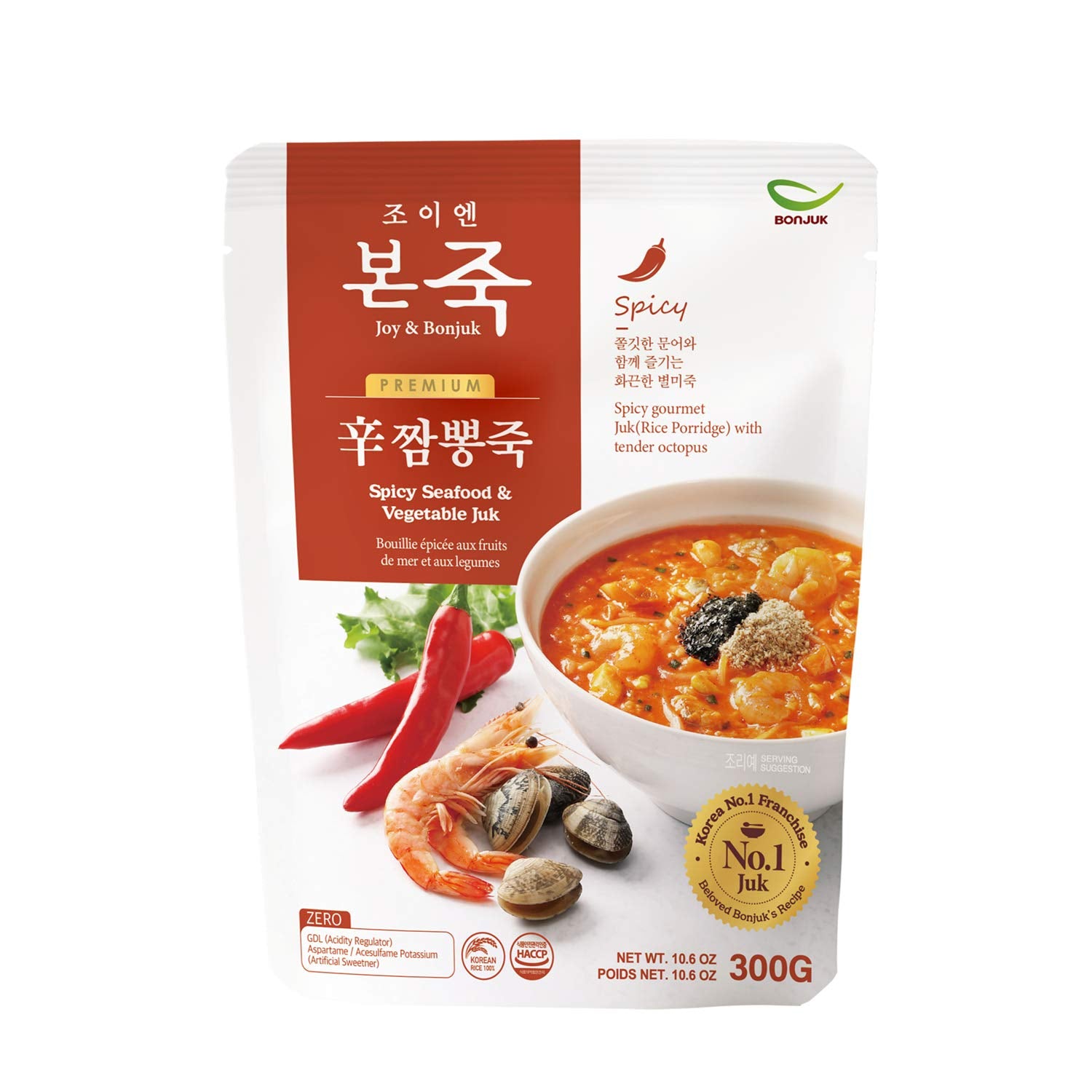BONJUK Spicy Seafood & Vegetable (Juk) Rice Porridge – 10.6oz(300g)